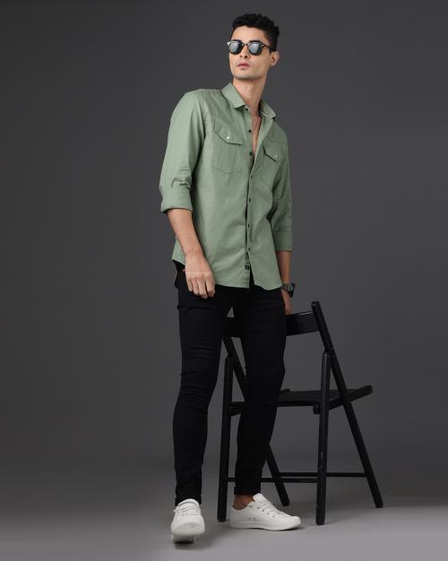 Buy FOGA CLOTHING Men Double Pocket Oxford Solid Casual Shirt Online at ...