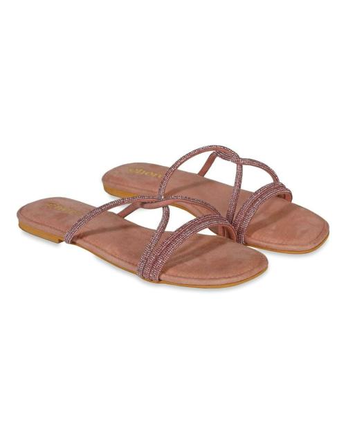 Buy Chere Pink Suede Glitter Strap Flat - 40 / Pink Online at Best ...