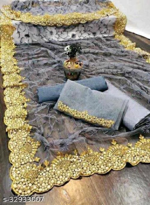 Buy Harmi Fashion Women Grey Embroidered, Embellished Net Bollywood ...