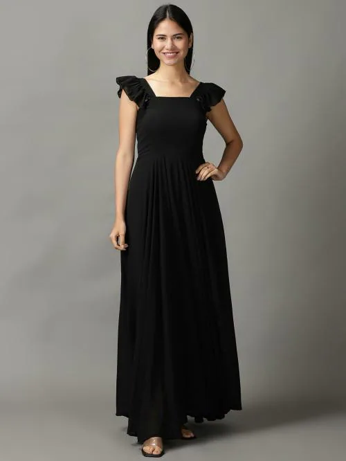 Buy SHOW OFF Women's Black Solid Polyester Gown Dress Online at Best ...