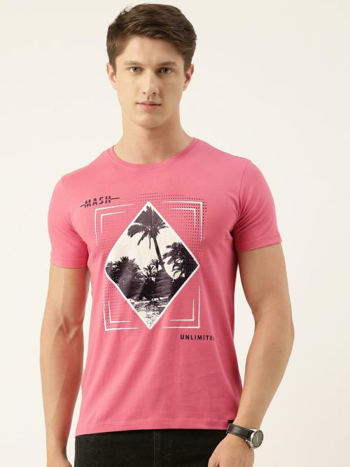 Buy MASH UNLIMITED Men's Light Pink Single Printed Round Neck Short ...