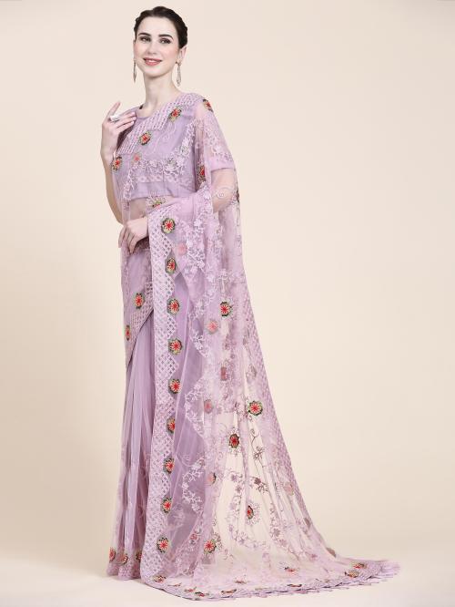 Buy IrisTheStudio Women Purple Net Embroidered Bollywood Saree - 1Pr ...