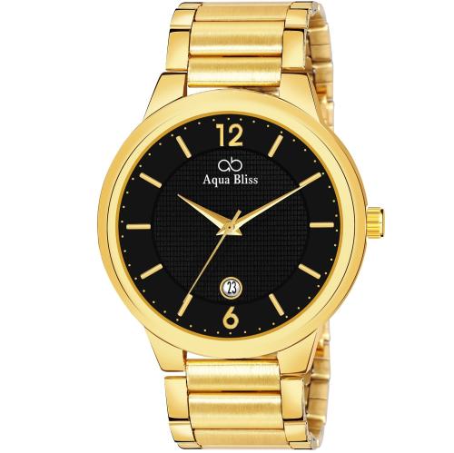 Buy AQUA BLISS -209 Gold Stainless Steel Black Dial Date Analog Men's ...