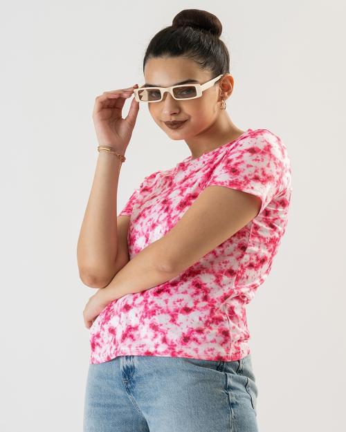 Buy 14 Fab Women Poly Cotton Fabric tie dye Pink Color top For women ...