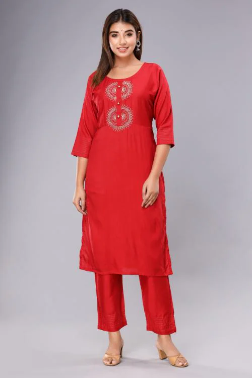 Buy PC Kurtis Red color rayon kurti pant set Online at Best Prices in ...
