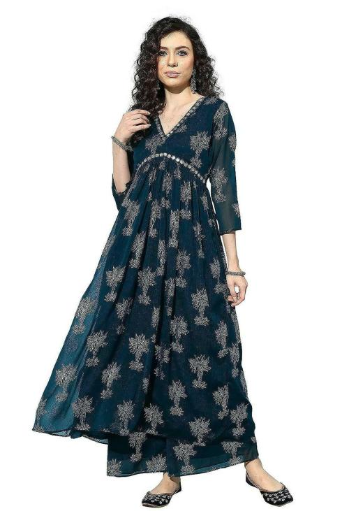Buy ROZLAND Kurta Palazzo Set for Women - Poly Georgette Foil Printed ...