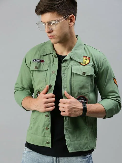 Buy VOXATI Light Green Men Denim Biker Jacket Online at Best Prices in ...