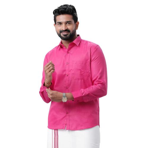 Buy UATHAYAM Xpress Bright Pink Cotton Rich Full Sleeve Solid Slim Fit Shirt & Dhoti Set for Men ...