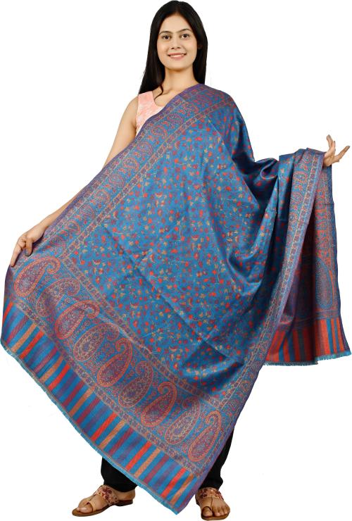 Buy FusFus Women Blue Floral Print Wool Shawl - Free Size Online at ...