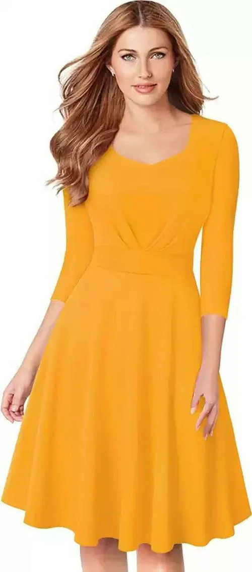 Buy LADIESORA FASHION Empire Waist Yellow Polyester Dress For Women ...