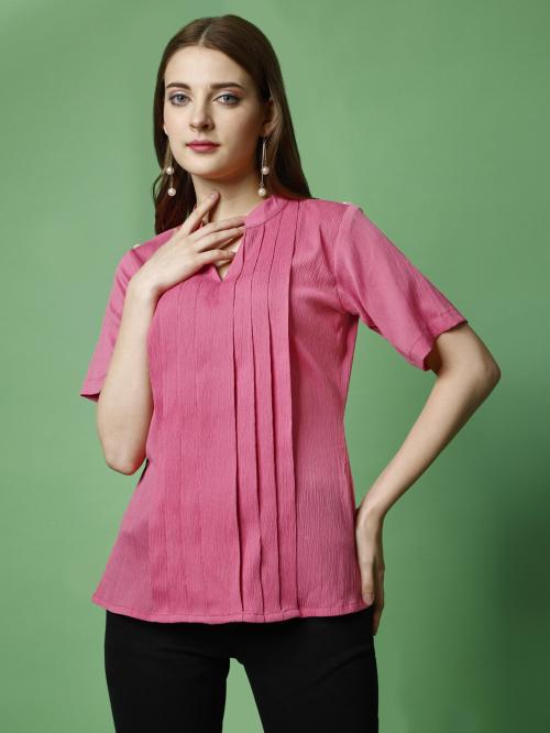 Buy Raisin Women Pink Solid Polyester Casual Regular Sleeves Top (S) Online at Best Prices in ...