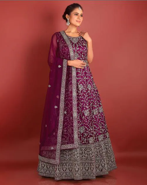 Buy HALFSAREE STUDIO Wine New Fancy Net Gown for Women Online at Best ...