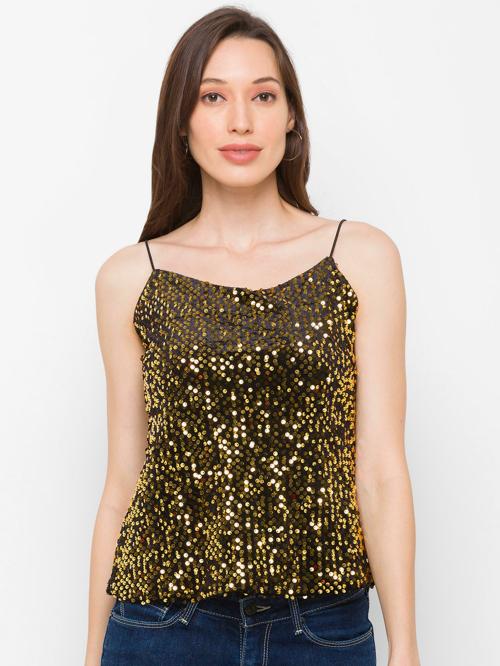 Buy GLOBUS Women Black Embellished Polyester Top Online at Best Prices ...