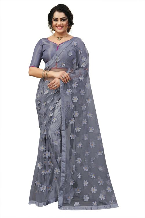 Buy N V Patel Women Grey Embroidered Net Bollywood Saree Online at Best ...