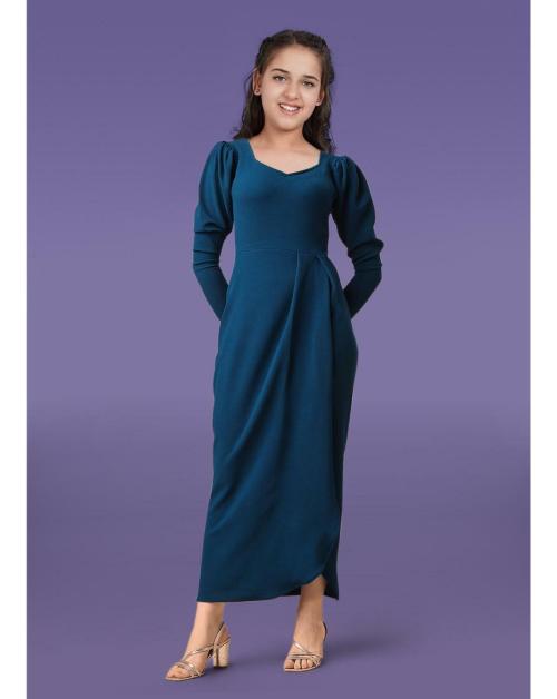 Buy Dearthank Girls Blue Solid Lycra Blend Single Dresses & Frocks ...