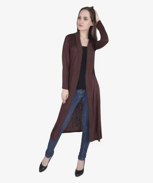 Buy Sweekash Solid Viscose Knee Length Full Sleeve Regular Coffee Shrug ...