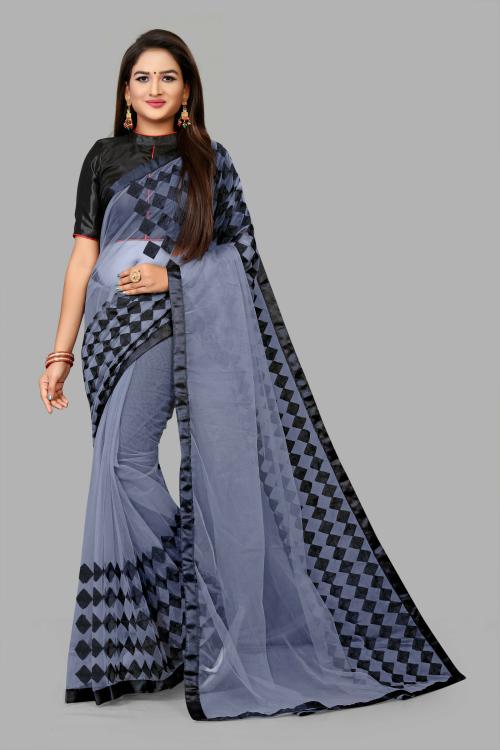 Buy VM TEJANI Women Grey Embroidered Net Bollywood Saree Online at Best ...