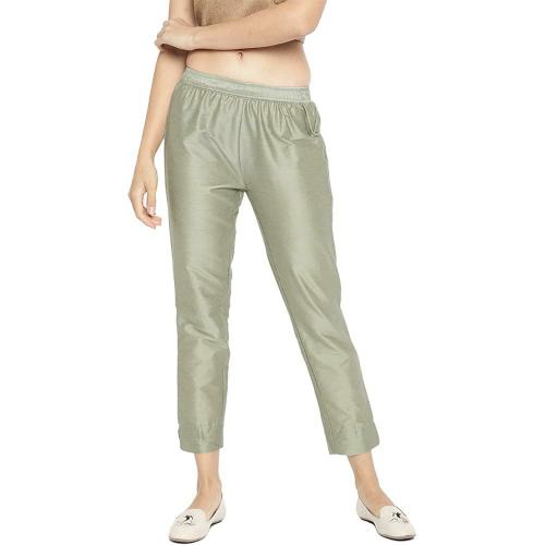 Buy GO COLORS Women Grey Solid 100% Cotton Pants Online at Best Prices ...