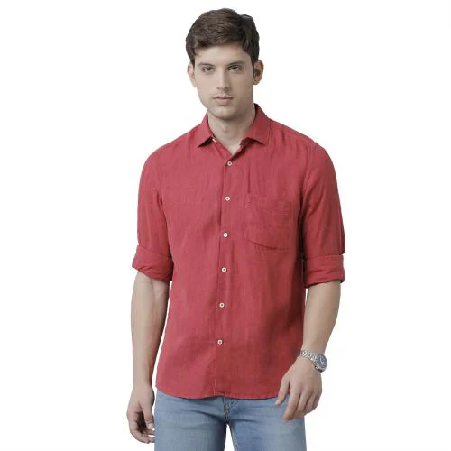 Buy Linen Club Men's Pure Linen Red Chambray Regular Fit Full Sleeve Casual Shirt Online at Best ...