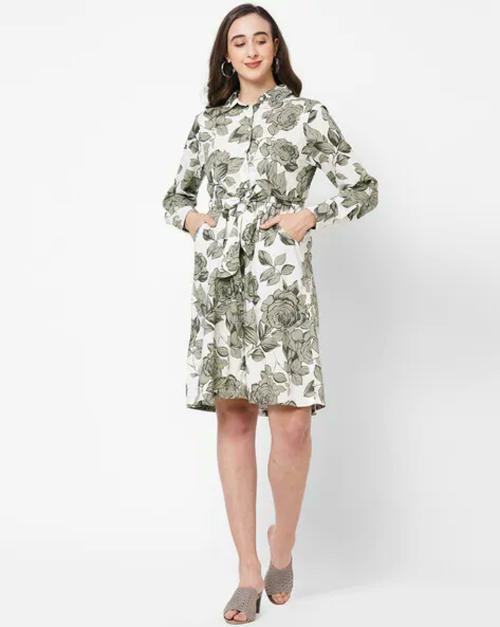 Buy Papa Brands Women White Floral 100% Cotton Shift Dress Online at ...