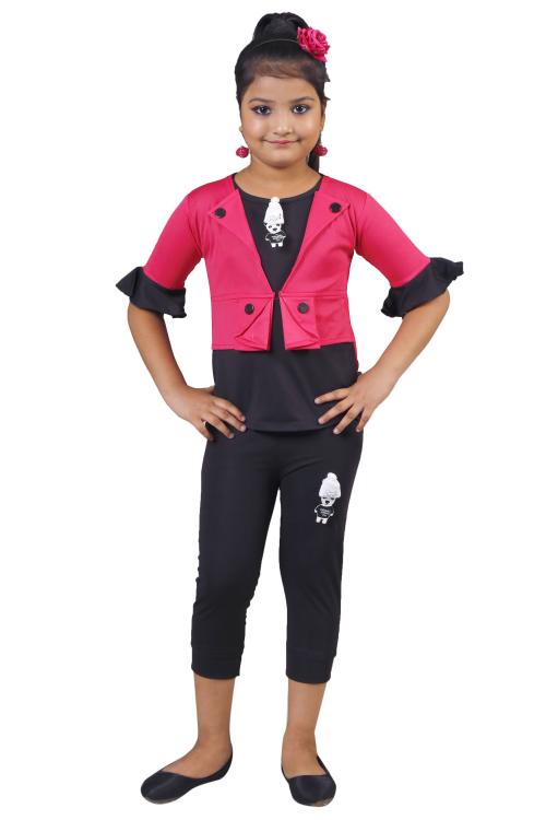 Buy Burbn Girls Pink Self Design Cotton Blend Single Two Piece Set ...