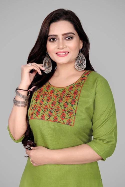 Buy Chahat Fab Women Green Printed Cotton Blend Single Kurtas | kurta ...