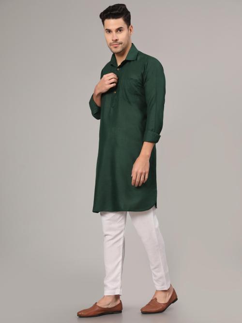 Buy IrisTheStudio Men Green Cotton Blend Solid Pathani And Pant Set ...