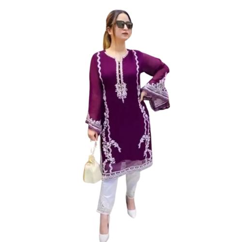 Buy snizvi Women's Lucknow Chikankari Hand Embroidered Georgette Kurti ...