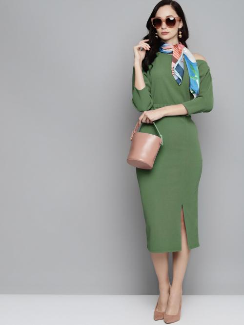 Buy Prajval Women Light Green Solid Polyester Sheath Dress (M) Online ...
