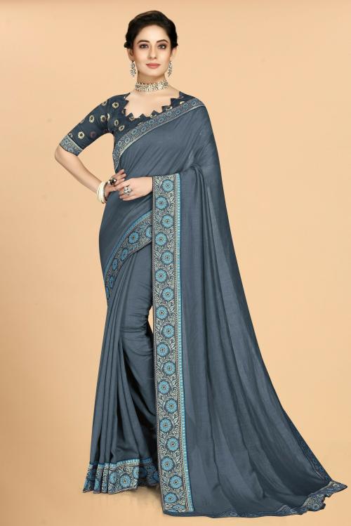 Buy SWIFFIN Hot Collection Litchi Silk Banarasi Grey Saree For Women ...