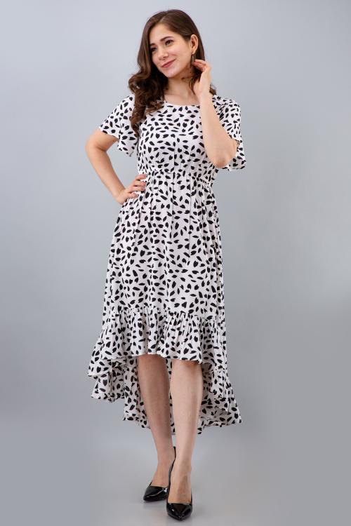 Buy Pretty Loving Thing Women Half Sleeve Printed Fit & Flare White ...