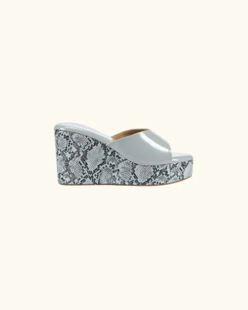 Buy Chere Elegant Grey Snakeprint Peep Toe Wedges - 37 / Grey Online at ...