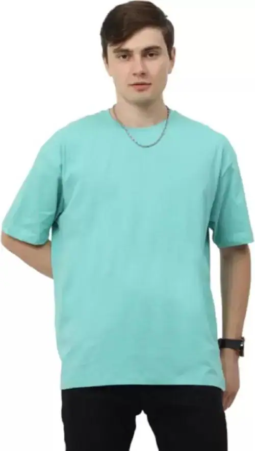 Buy ClickWell Men Oversized Solid Round Neck Cotton Blend Sky Blue T-Shirt Online at Best Prices ...