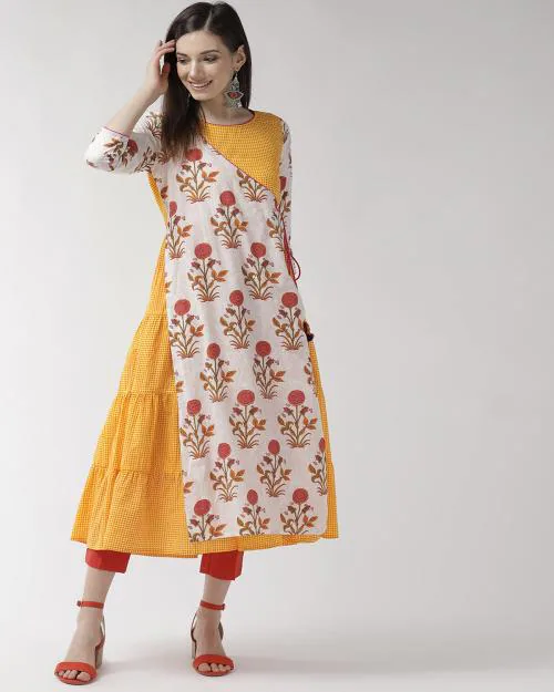 Buy Rangmayee Women's Cotton Floral Print Angrakha Style Kurta Online ...