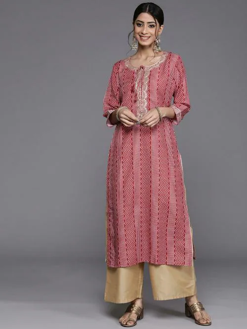 Buy KSUT(House of Varanga) Women Red & Beige Bandhani Printed Indie Prints Kurta Online at Best ...
