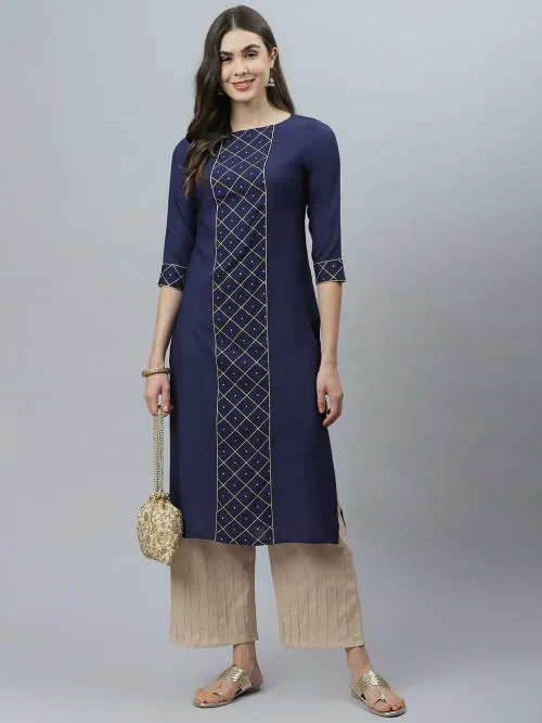 Buy Stylum Women Dark Blue Checks Rayon Kurta Online at Best Prices in ...