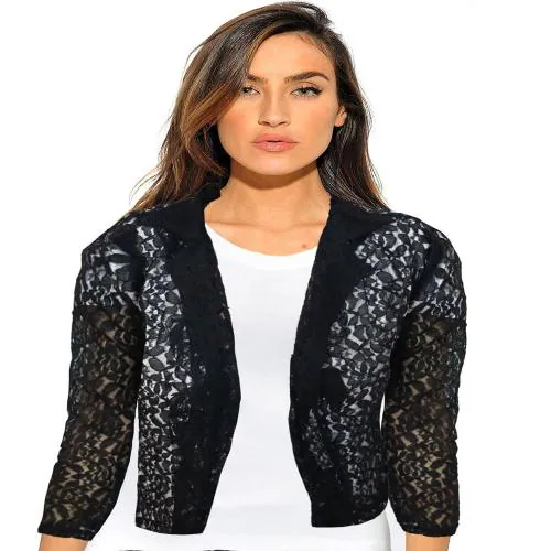 Buy Akido Coat Style Cotton Net Short Floral Design Shrug for Women ...