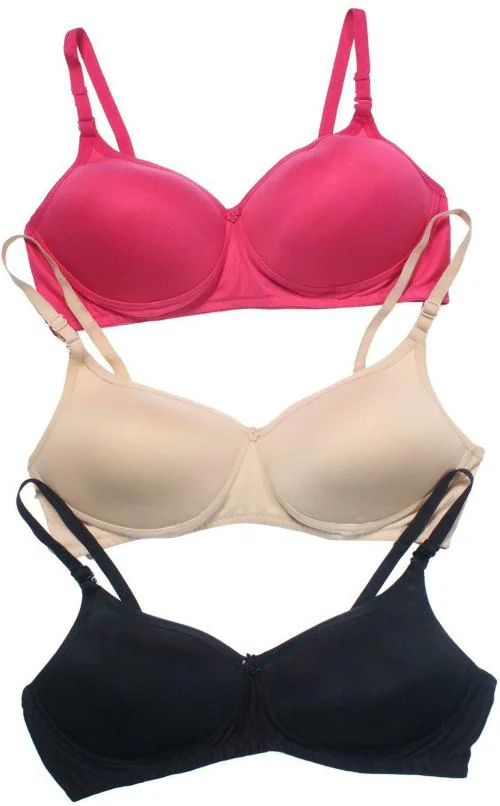 Buy Piylu inFashion Women's Multicolor Cotton Blend Pack of 3 Lightly Padded Bra (28) Online at ...