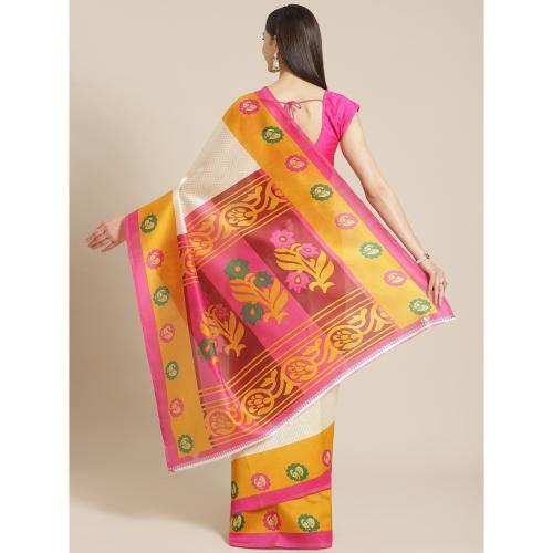 Buy Marabout Women's Beautiful Beige And Pink Mysore Silk Saree Online ...