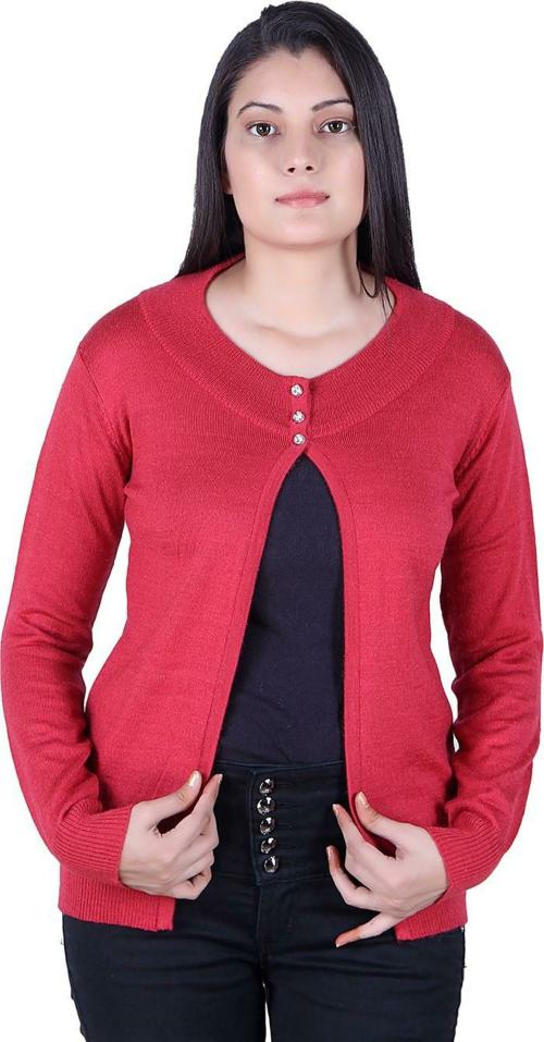 Buy Ogarti Women Red Solid Acrylic Blend Single Shrug Online at Best ...