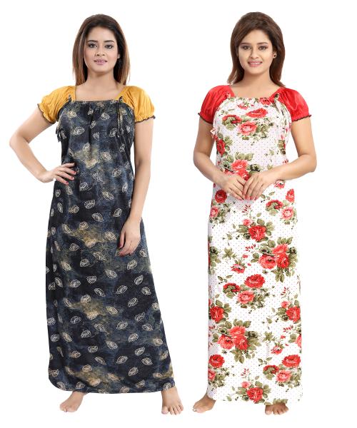 Buy Babesa Women Multicolor Printed Satin Nighty Combo- Free Size (Pack ...