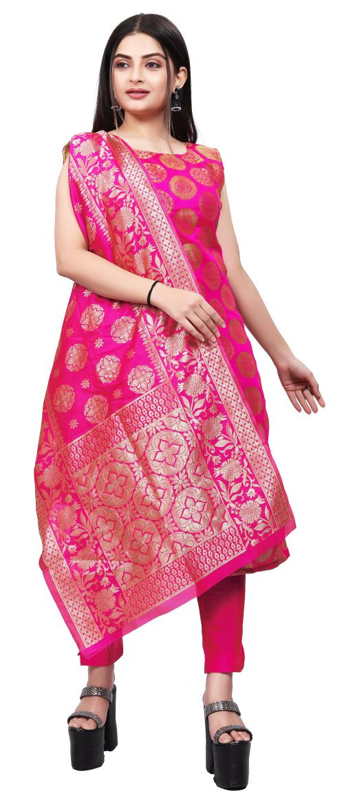 Buy Eilara Women's Silk Blend Pink Straight Kutra, Pant with Dupatta ...