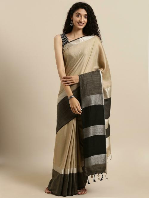 Buy VASTRANAND Women Beige Linen Blend Solid Saree Online at Best Prices in India - JioMart.