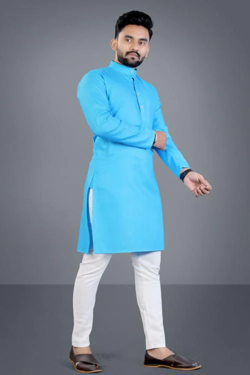 Buy SOPANI Men Solid Straight Kurta (Light Blue) Online at Best Prices in India - JioMart.
