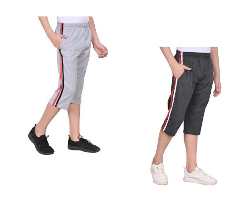 Buy IndiWeaves Boys Cotton Solid Side Striped Capris 3/4th Pants (Pack ...