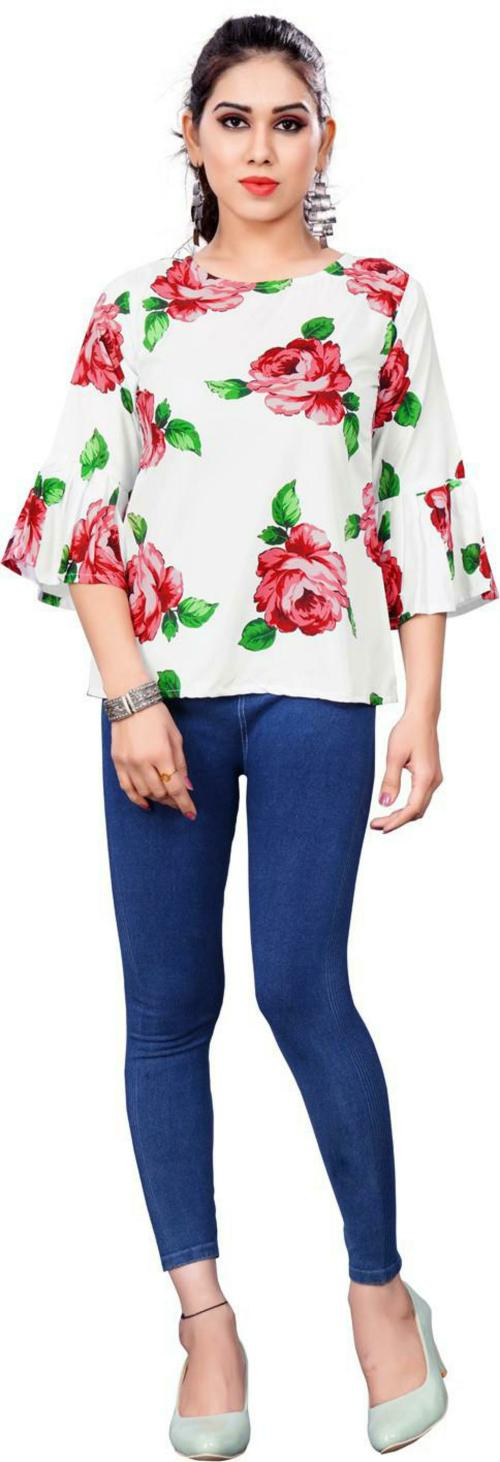 Buy SAADHVI Women White Floral Crepe Top Online at Best Prices in India ...