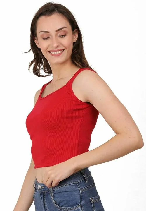 Buy AD2CART Women Red Solid Scoop Neck Sleveless Top Online at Best ...