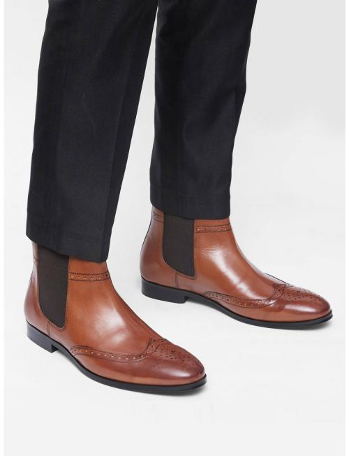 Buy Hats Off Accessories Genuine Leather Tan Wingtip Chelsea Boots ...