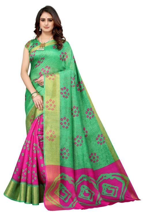 Buy ANIRAV Women Pink Printed Linen Bandhani Saree Online at Best ...