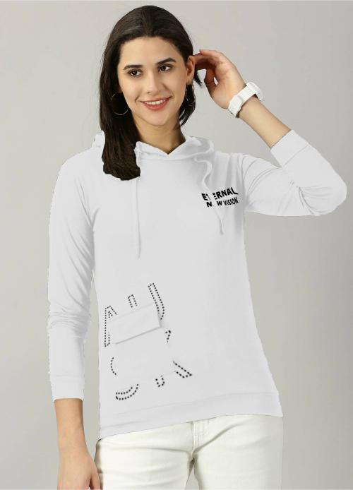 Buy Ausk Self Design White Hooded Neck Full Sleeve T-Shirt Online at ...